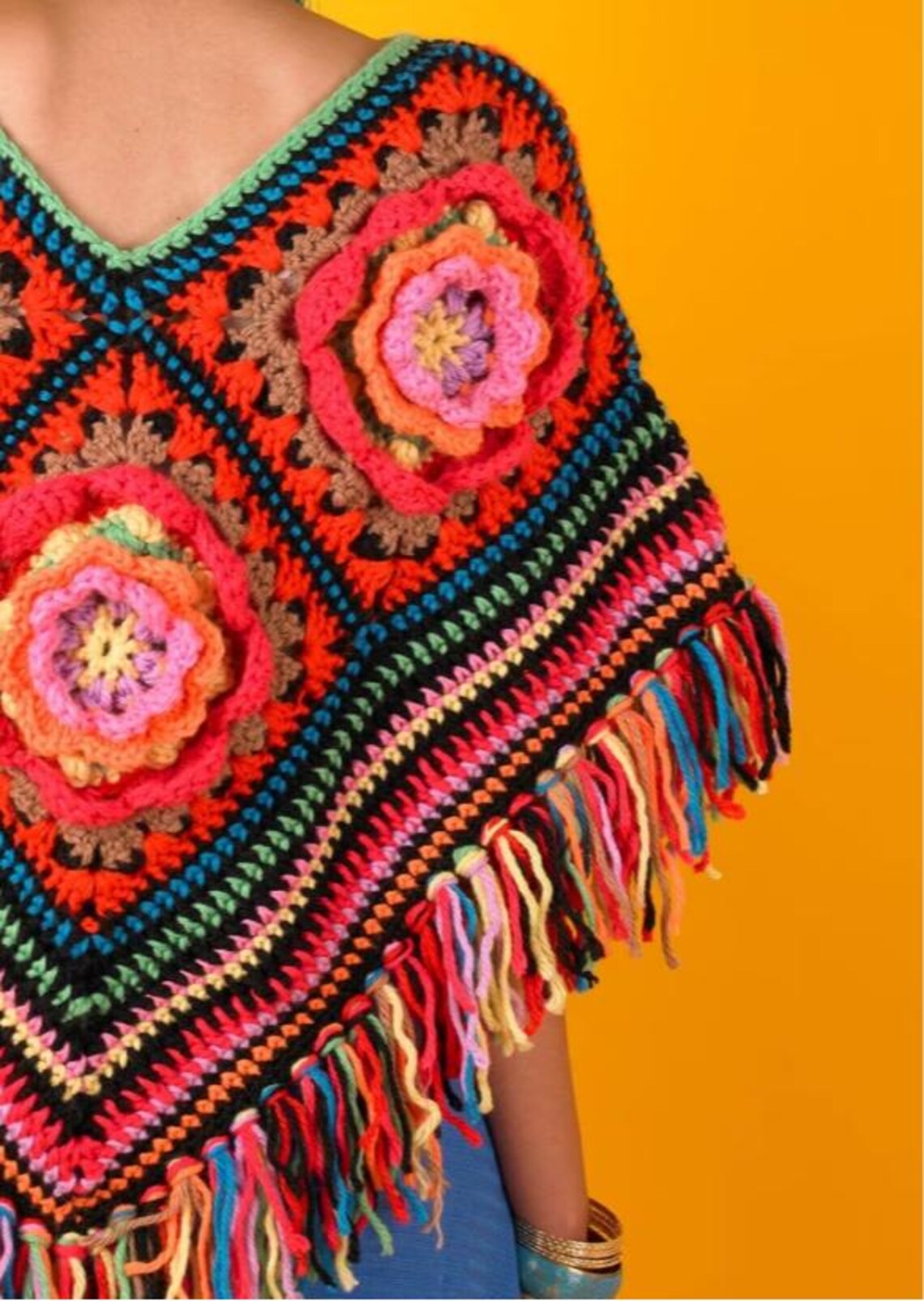 Flower Patch Poncho Crochet Pattern – Chunky Wool Mix Yarn – Women’s ...
