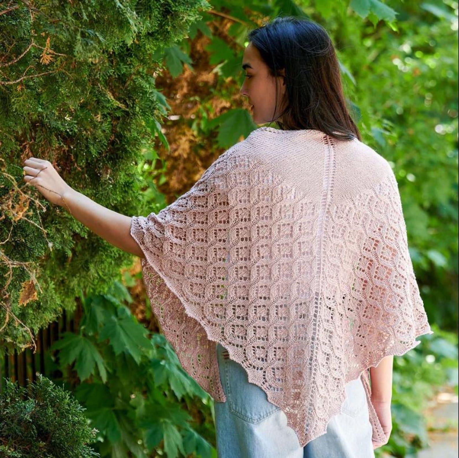 Airy Lace Knit Shawl Pattern PDF – Geometric Wrap With Patons Linen ...