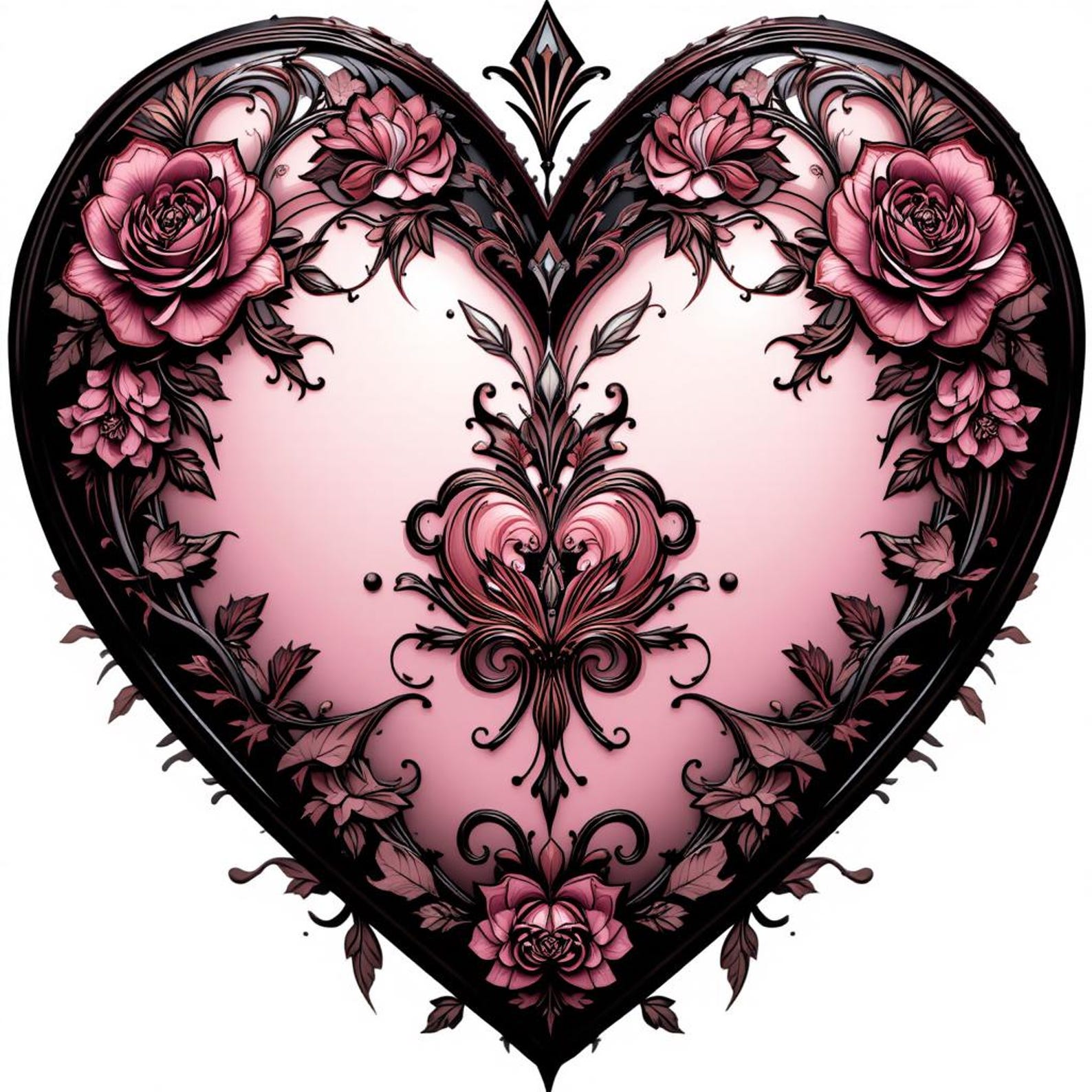 Gothic Floral Heart Clipart - 30 PNG Valentine Designs - Transparent ...