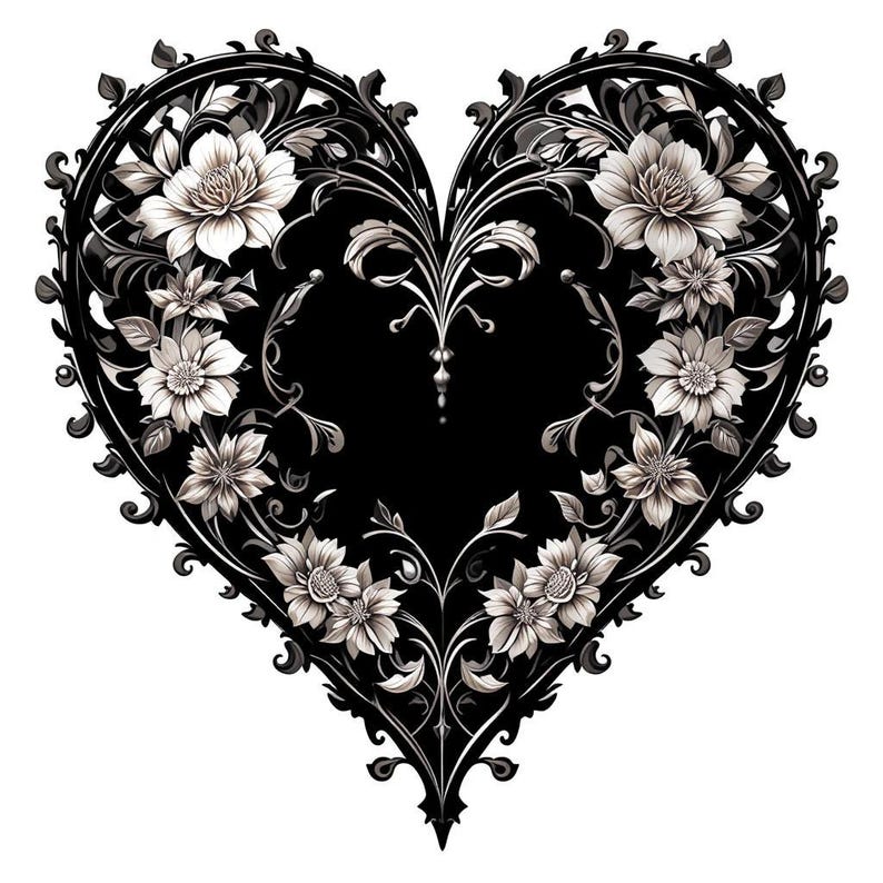 Gothic Floral Heart Clipart - 30 PNG Valentine Designs - Transparent ...