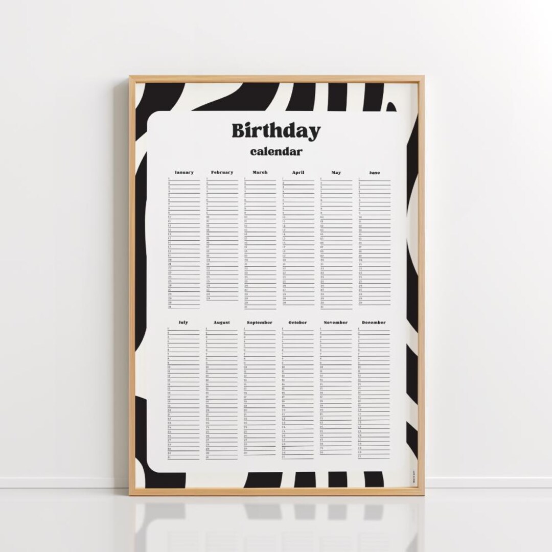 Birthday Calendar - Poster for Birthday Date - PDF - Printable ...