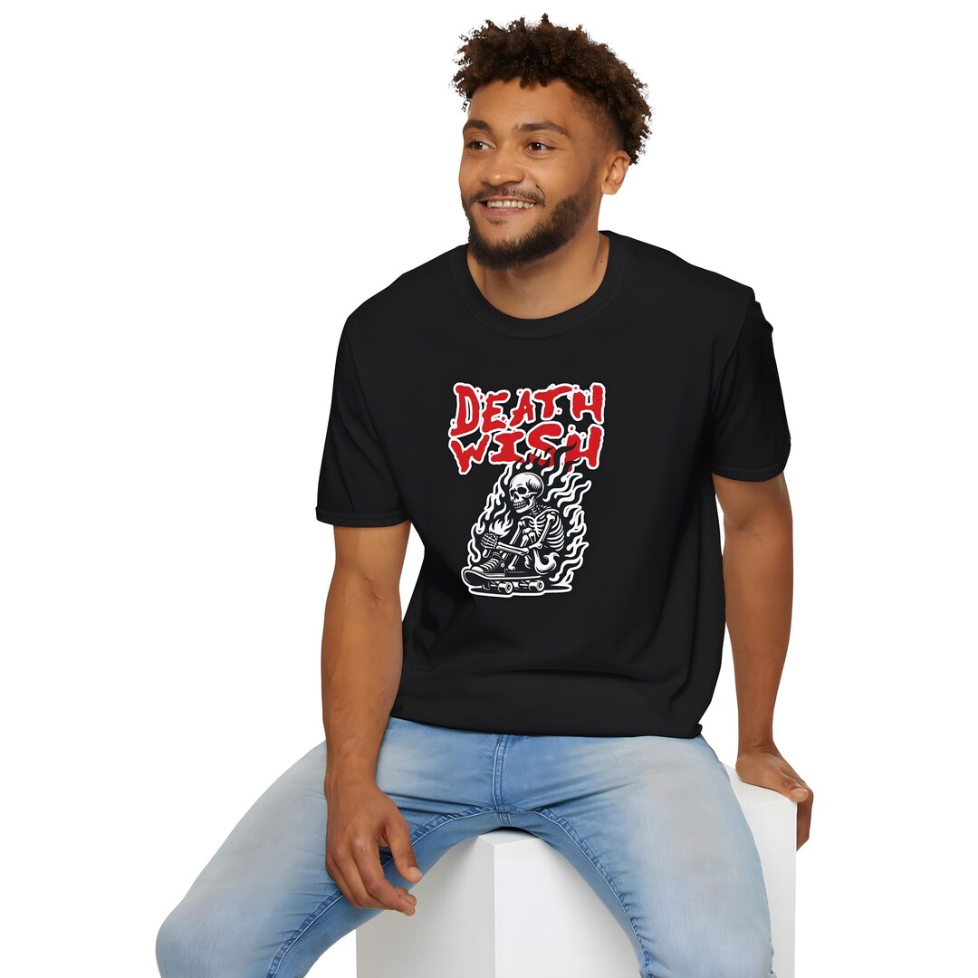 Death Wish Skeleton Skateboard T-shirt Edgy Skater Graphic Tee Skater T ...