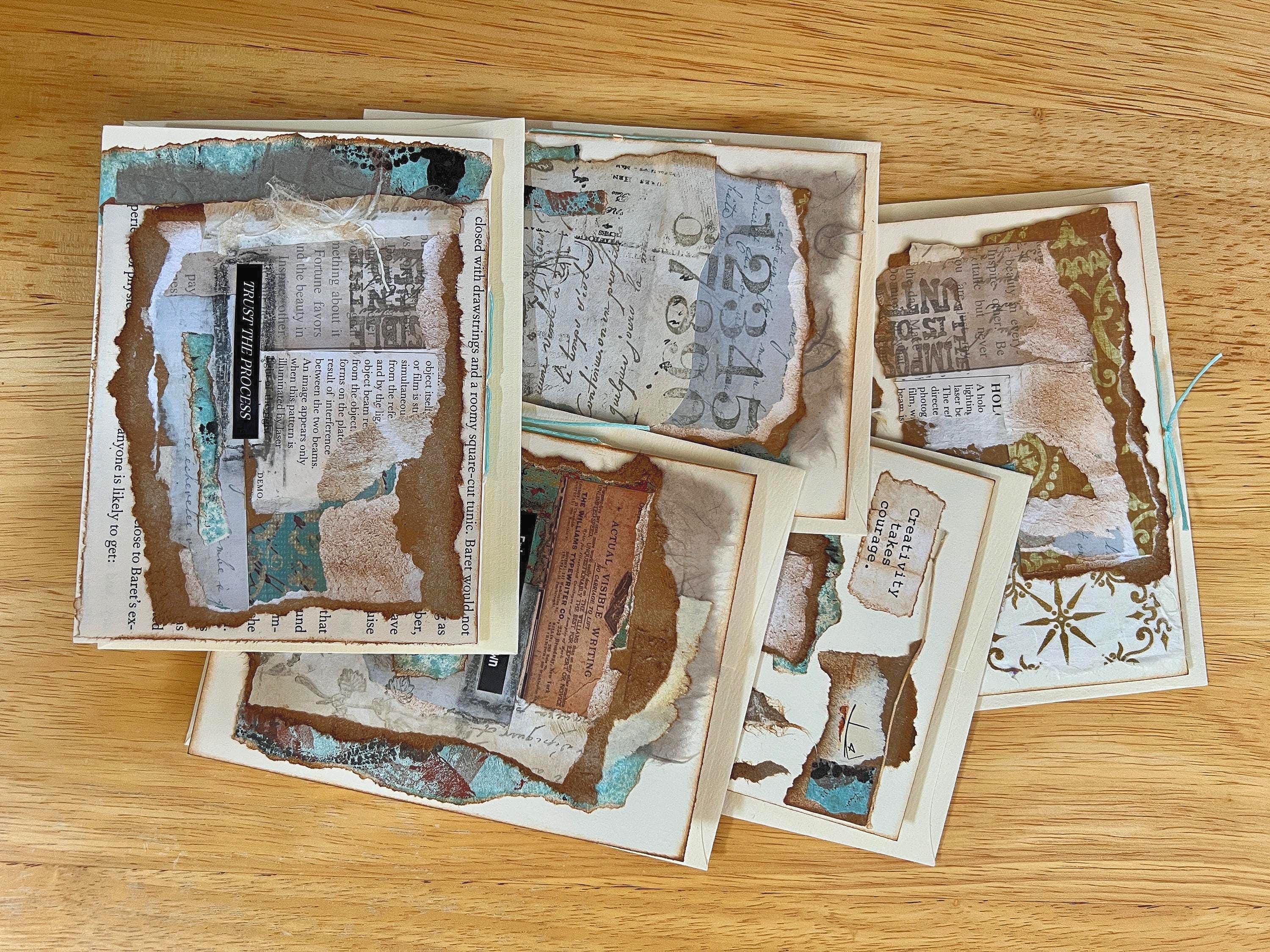 Collage Art Greeting Card Set: Earth Tone Handmade Cards, Suitable for ...