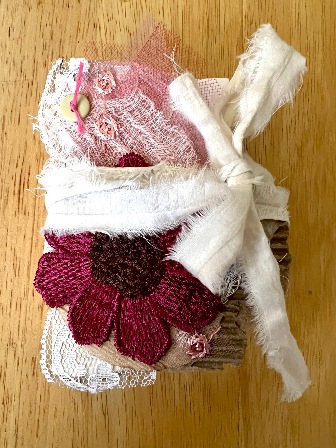 Handmade Art Junk Journal: Embellished Cardboard Cover, Vintage Fabric ...