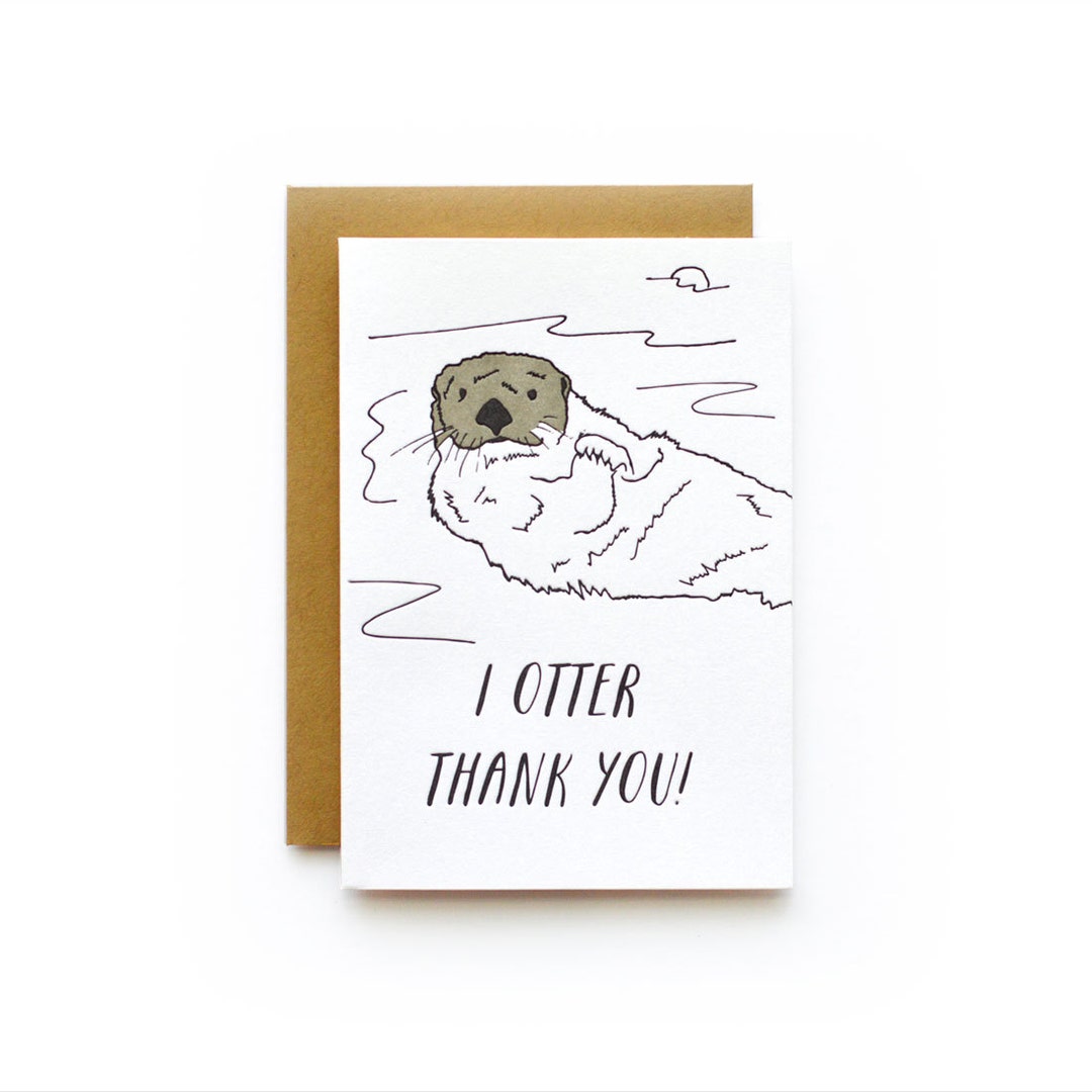 Otter Thank You - Letterpress Card - Etsy