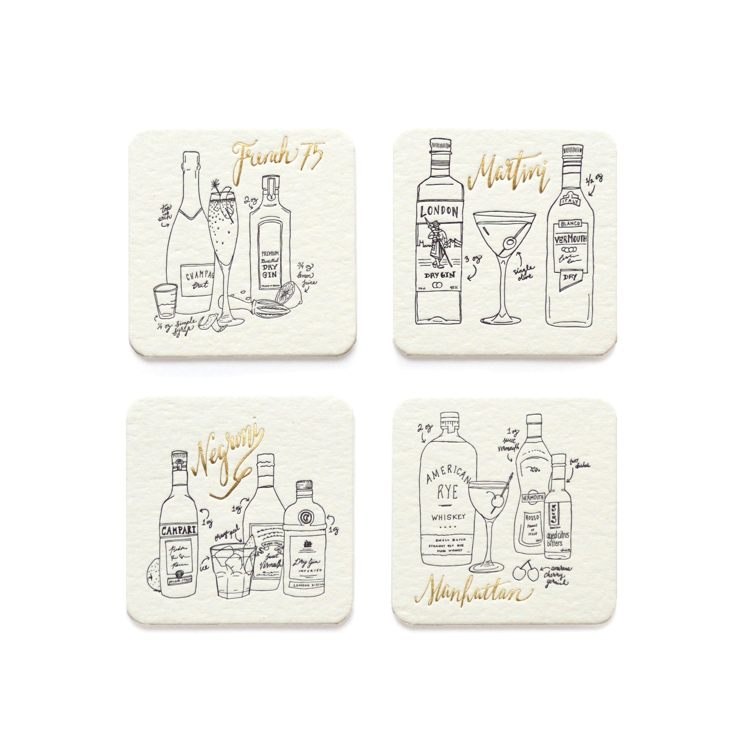 Classic Cocktails - Letterpress Coasters, Set of 8 - Etsy