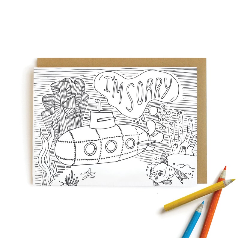 Submarine Sorry - Letterpress Card - Etsy