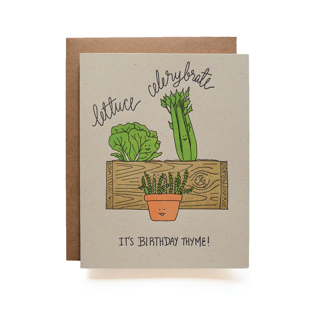 Lettuce Celerybrate - It's Birthday Thyme- Letterpress Card - Etsy