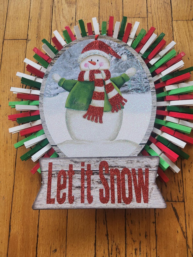 Handmade Red and Green Sparkle Snowman Clothespin Wreath - Etsy