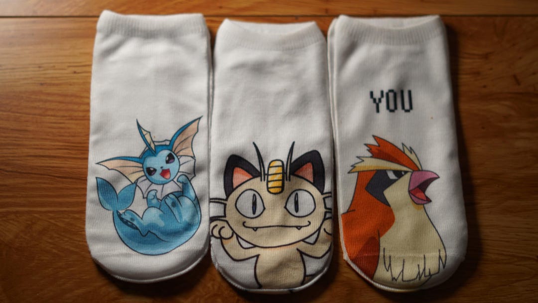 Cute Pokémon Ankle Socks – Choose Vaporeon, Meowth, or Pidgeot! - Etsy