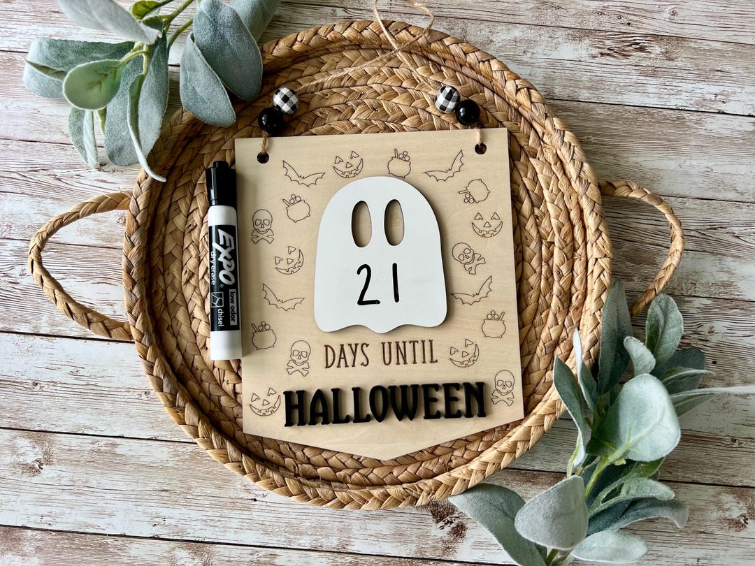 Halloween Countdown Sign: Spooky Ghost Dry Erase Board, Laser Engraved ...