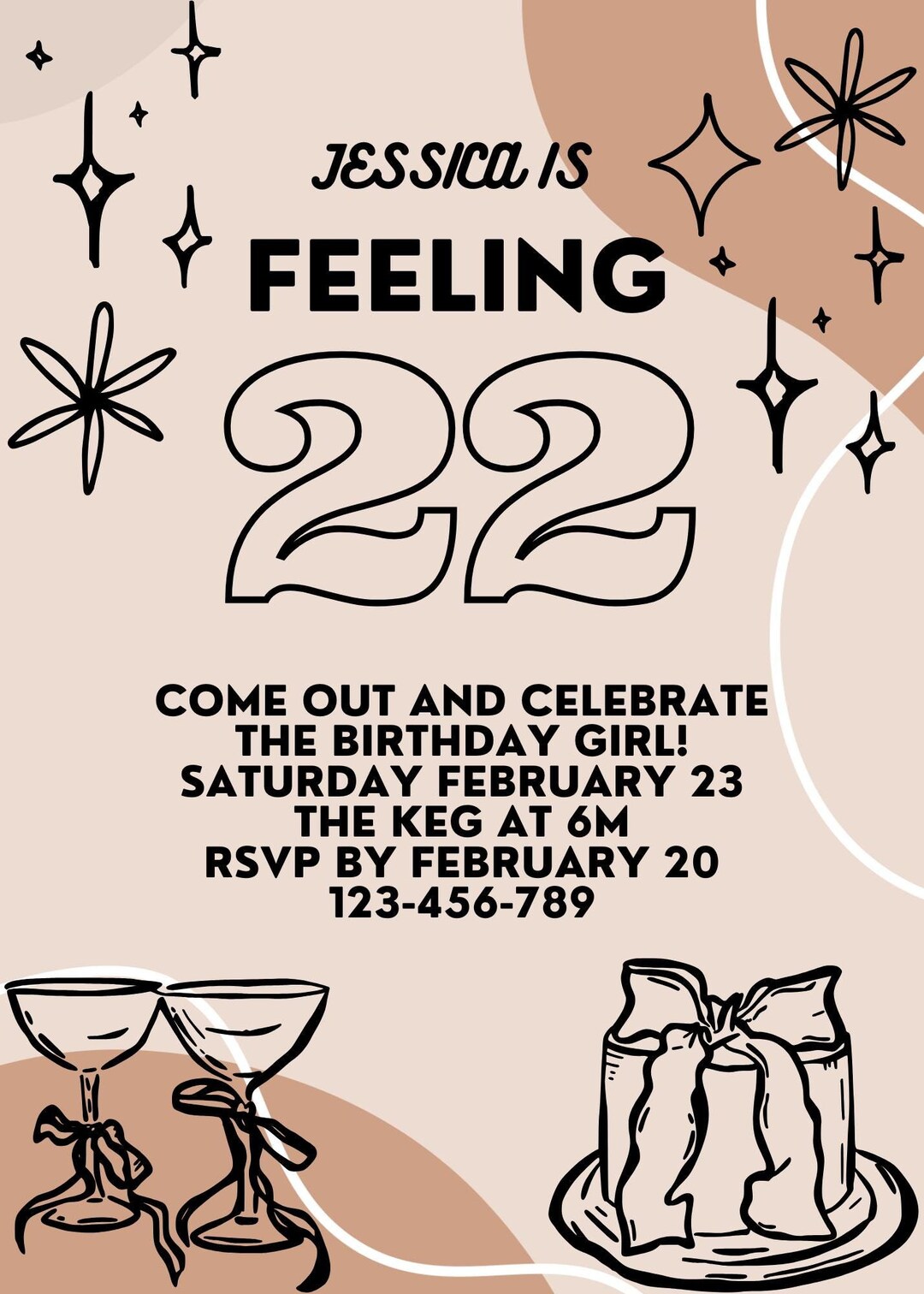 Feeling 22 Birthday Invitation Template - Etsy