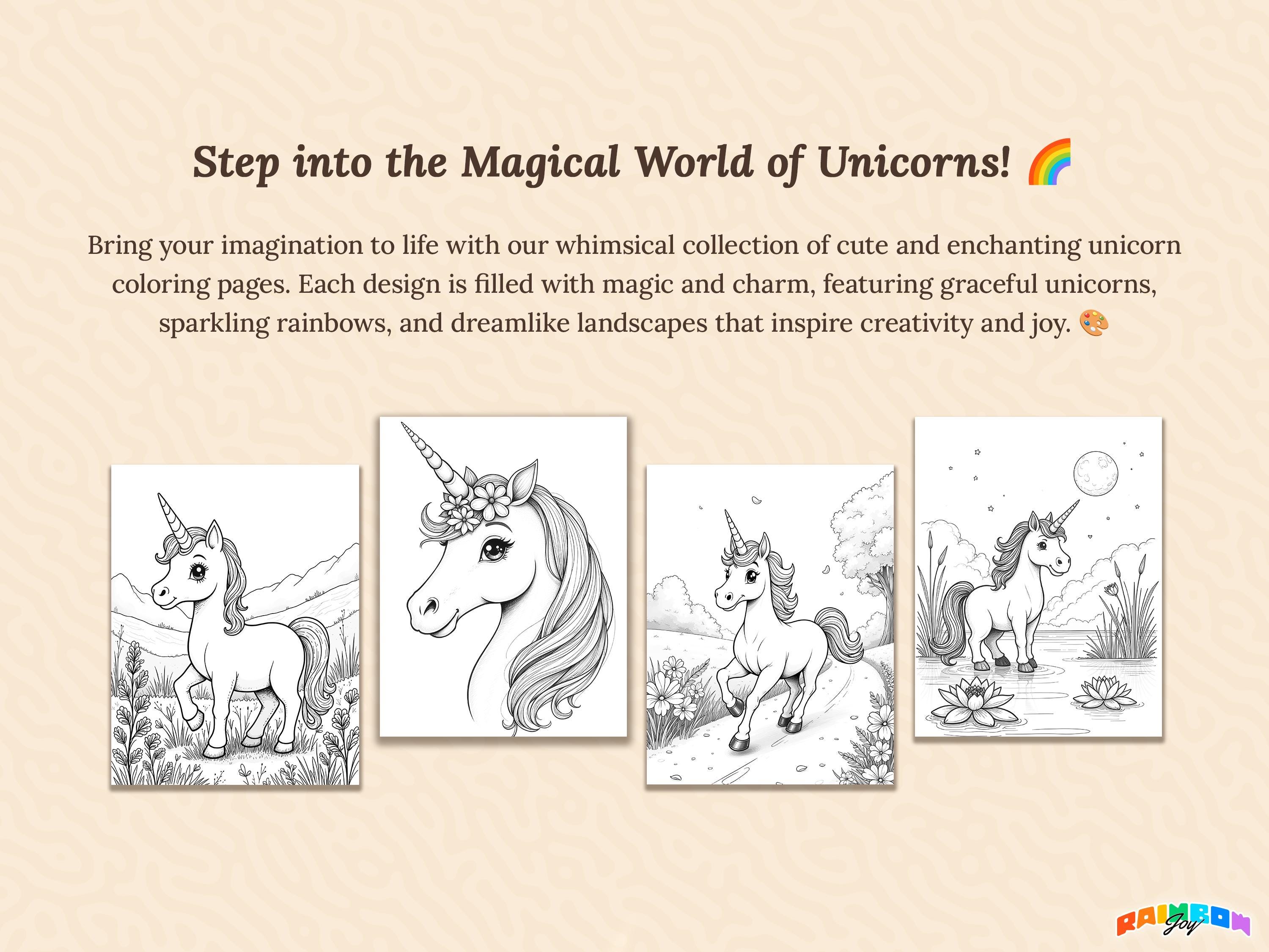 50 Magical Unicorns: Coloring Book, Fantasy Coloring Pages, Printable ...