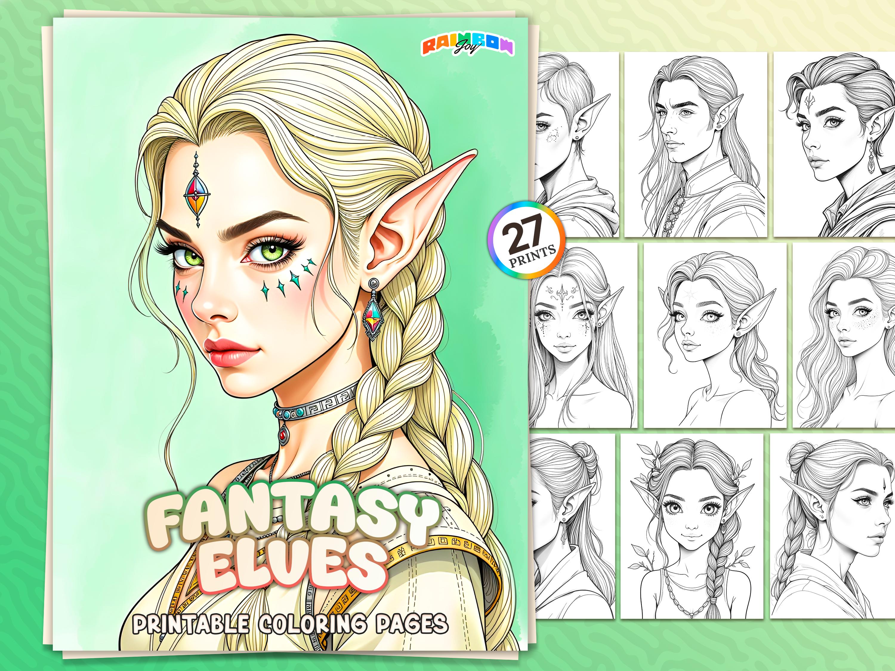 27 Fantasy Elves: Coloring Book, Magical Elf Characters for Adults and ...