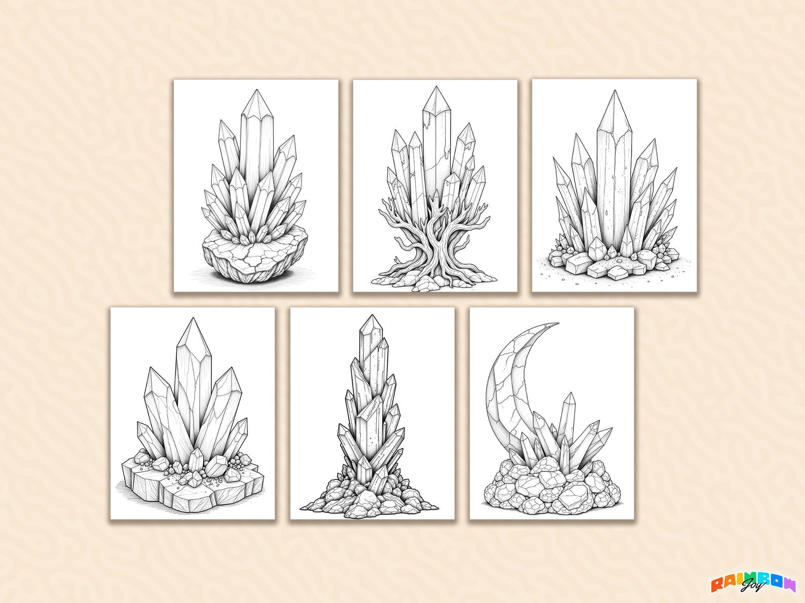 50 Fantasy Crystals: Coloring Book, Magical Stones, Minerals Coloring ...