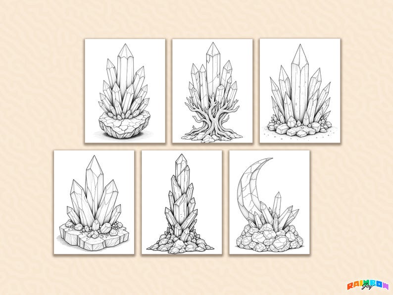 50 Fantasy Crystals: Coloring Book, Magical Stones, Minerals Coloring ...