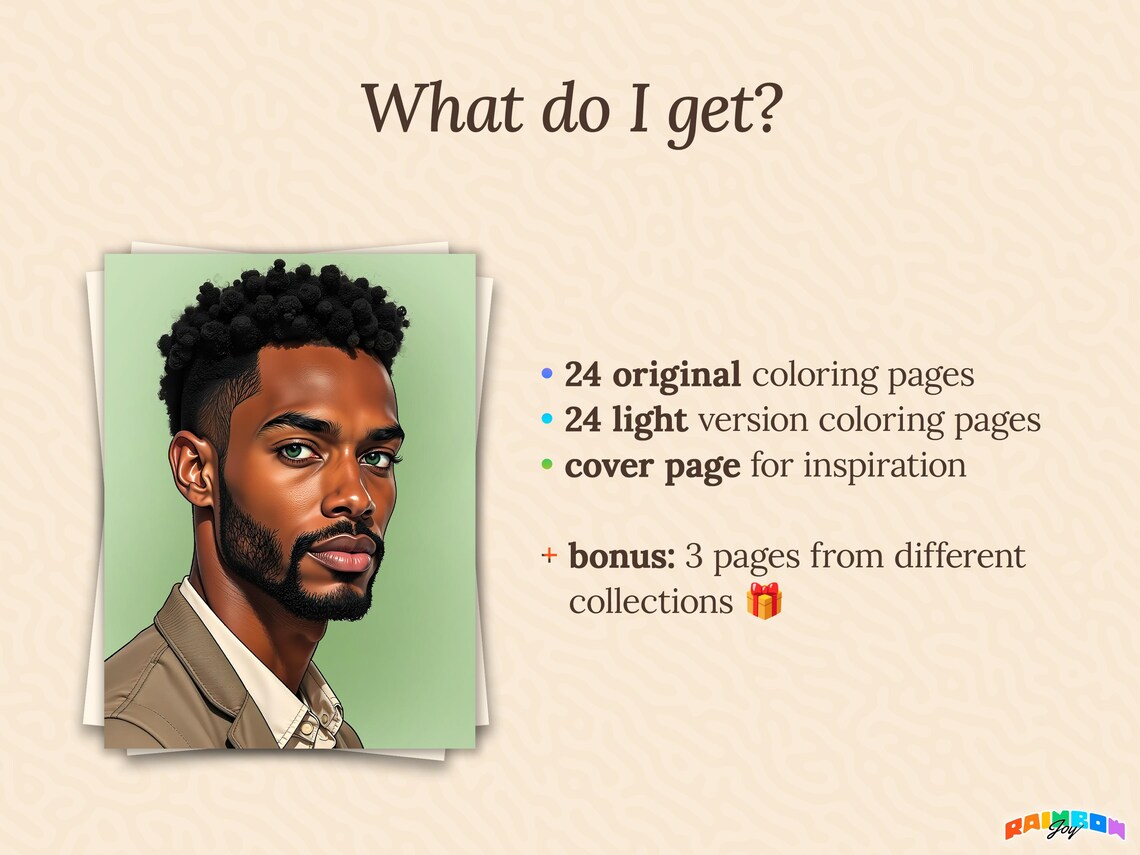 24 Handsome Black Men: Coloring Book, Stylish Male Portraits, Coloring ...