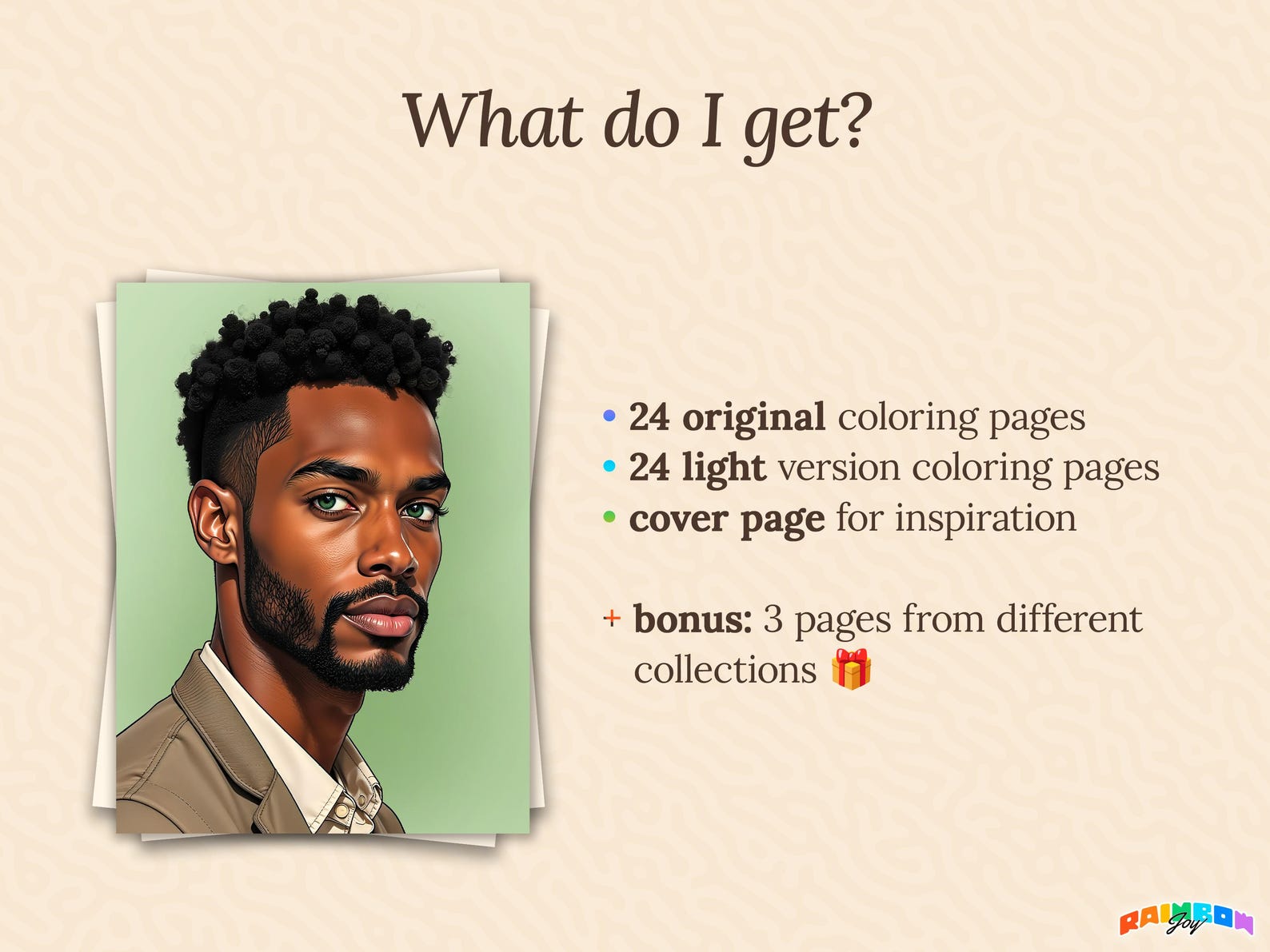 24 Handsome Black Men: Coloring Book, Stylish Male Portraits, Coloring ...