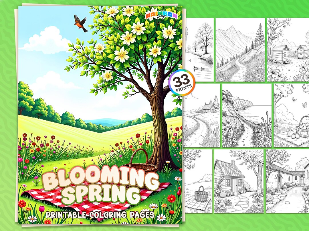 33 Blooming Spring: Coloring Book Beautiful Floral and Nature Pages ...