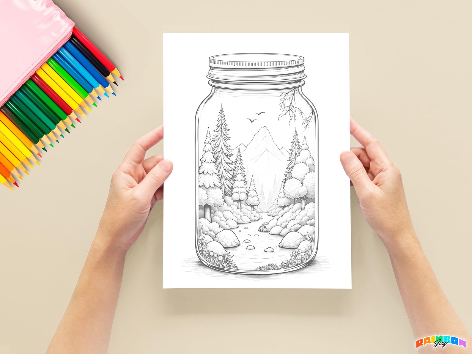 50 Forest Jar: Coloring Book, Enchanting Nature Forest Coloring Pages ...