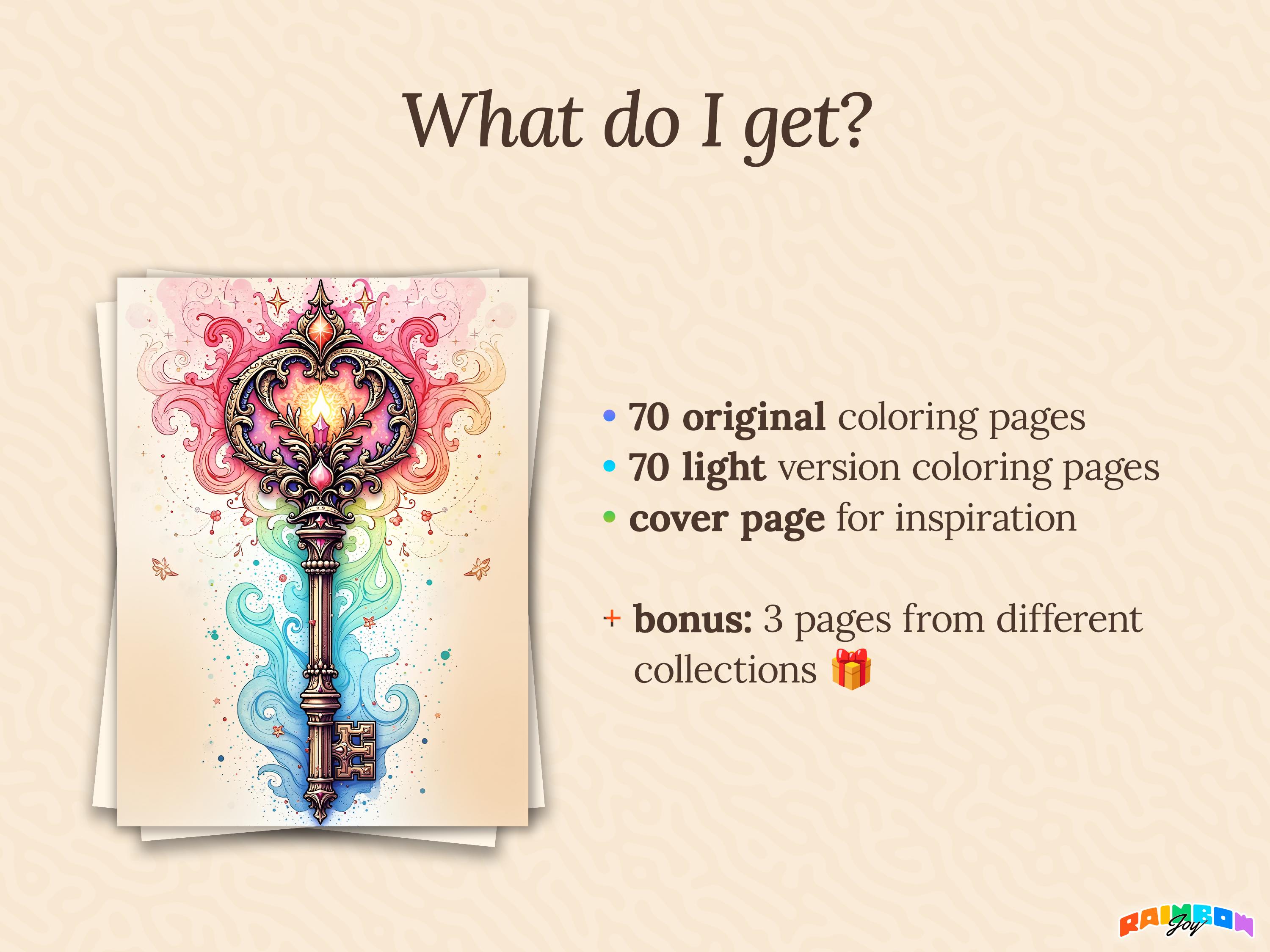 70 Fantasy Keys: Coloring Book, Magical Coloring Pages, Printable PDF ...