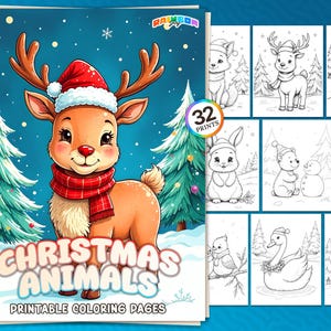 32 Christmas Animals: Coloring Book, Cute Festive Coloring Pages ...