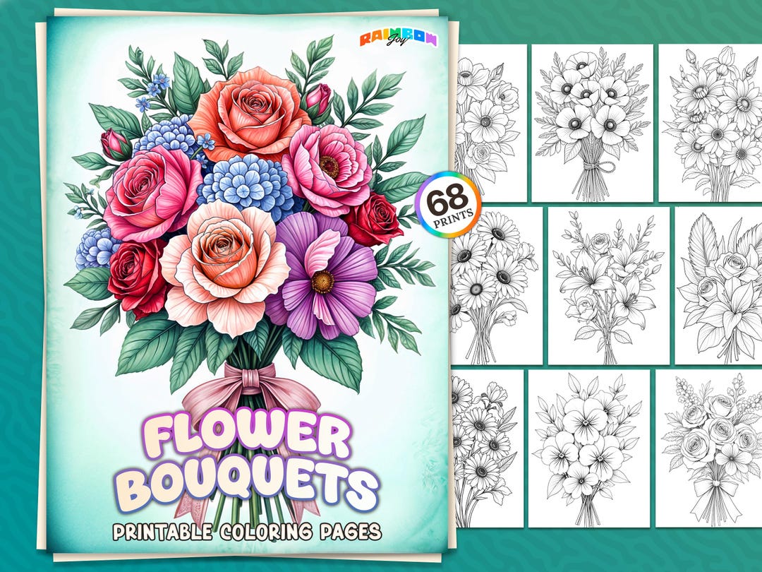 68 Flower Bouquets: Coloring Book, Elegant Floral Coloring Pages ...