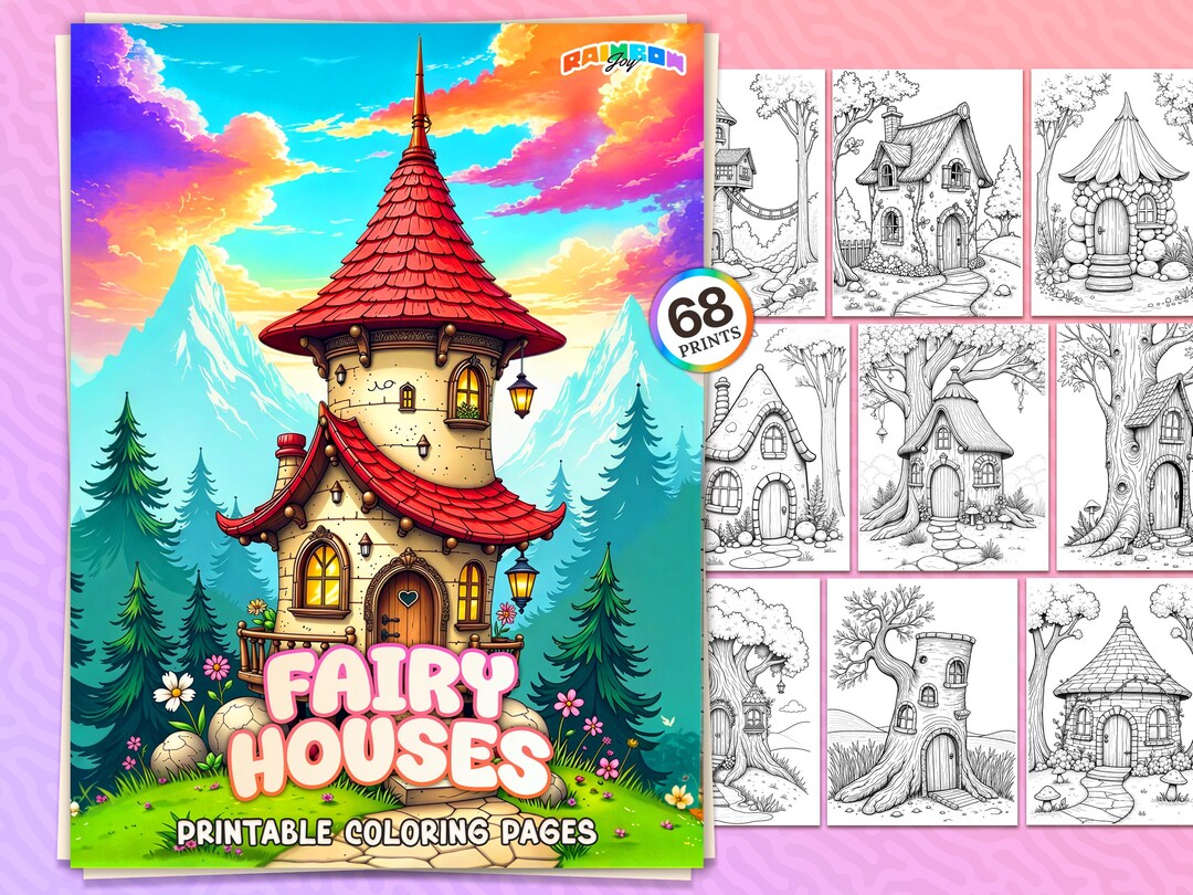 68 Fairy Houses: Coloring Book Adorable Fantasy Fairy Homes, Printable ...