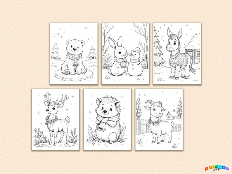32 Christmas Animals: Coloring Book, Cute Festive Coloring Pages ...