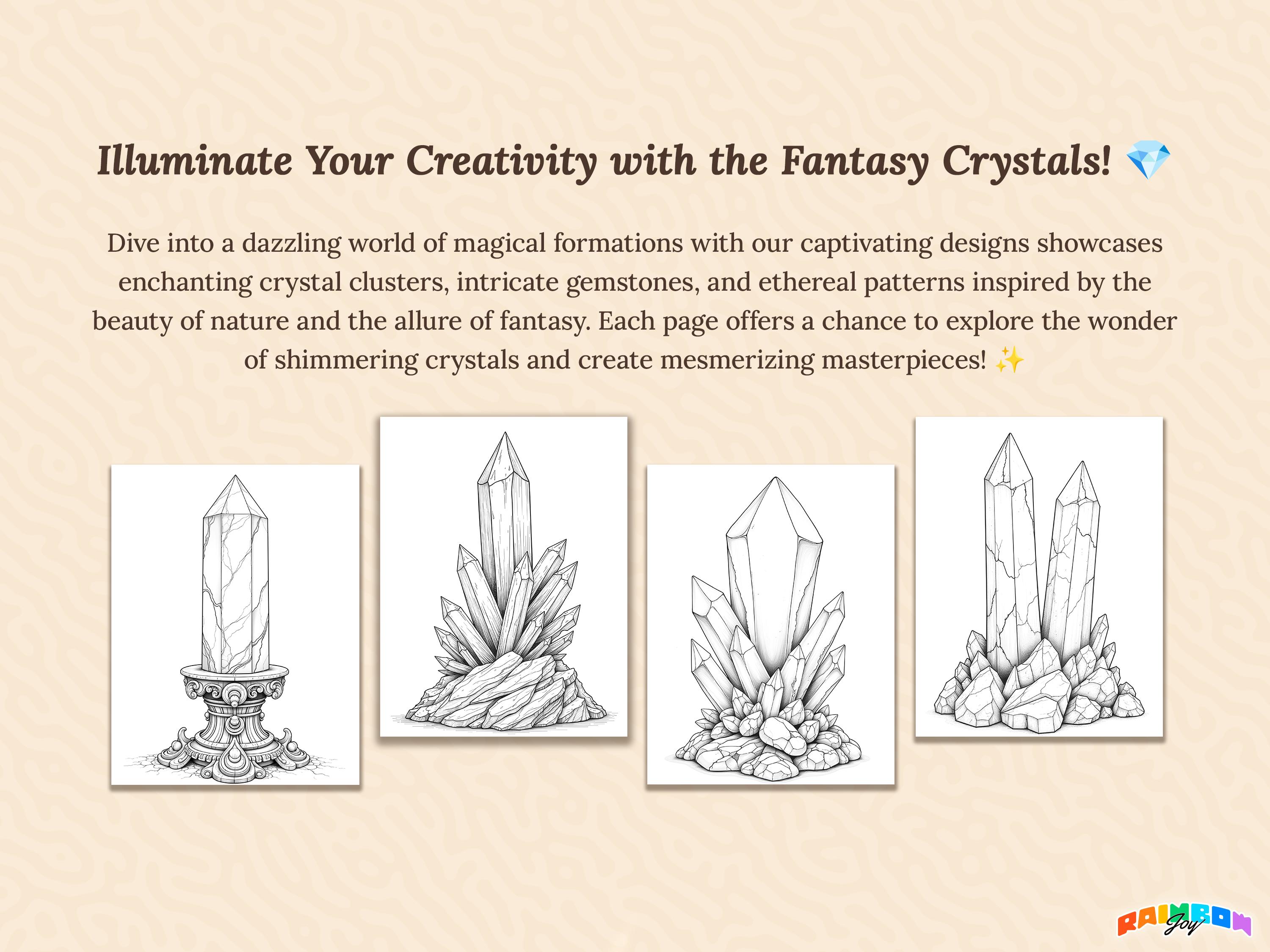 50 Fantasy Crystals: Coloring Book, Magical Stones, Minerals Coloring ...