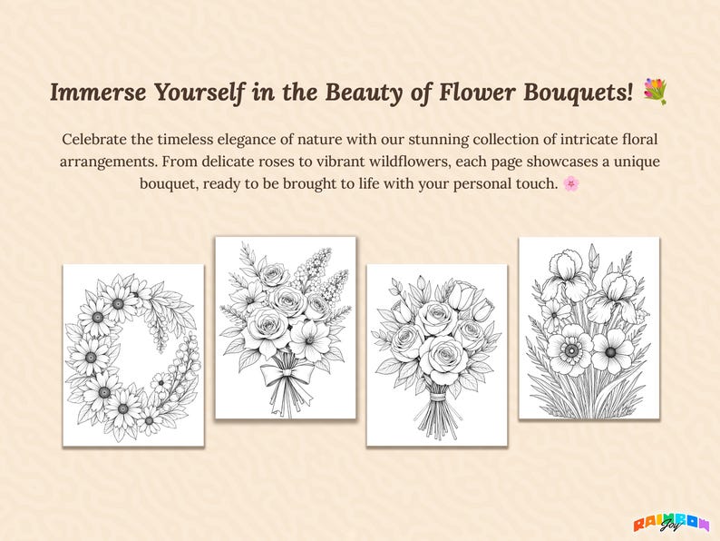68 Flower Bouquets: Coloring Book, Elegant Floral Coloring Pages ...