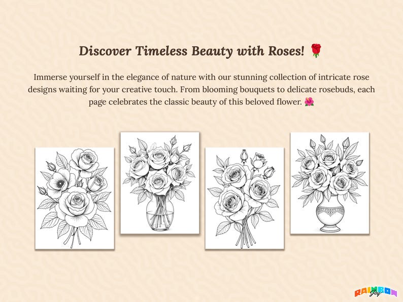 90 Roses Flowers: Coloring Book, Beautiful Rose Coloring Pages ...