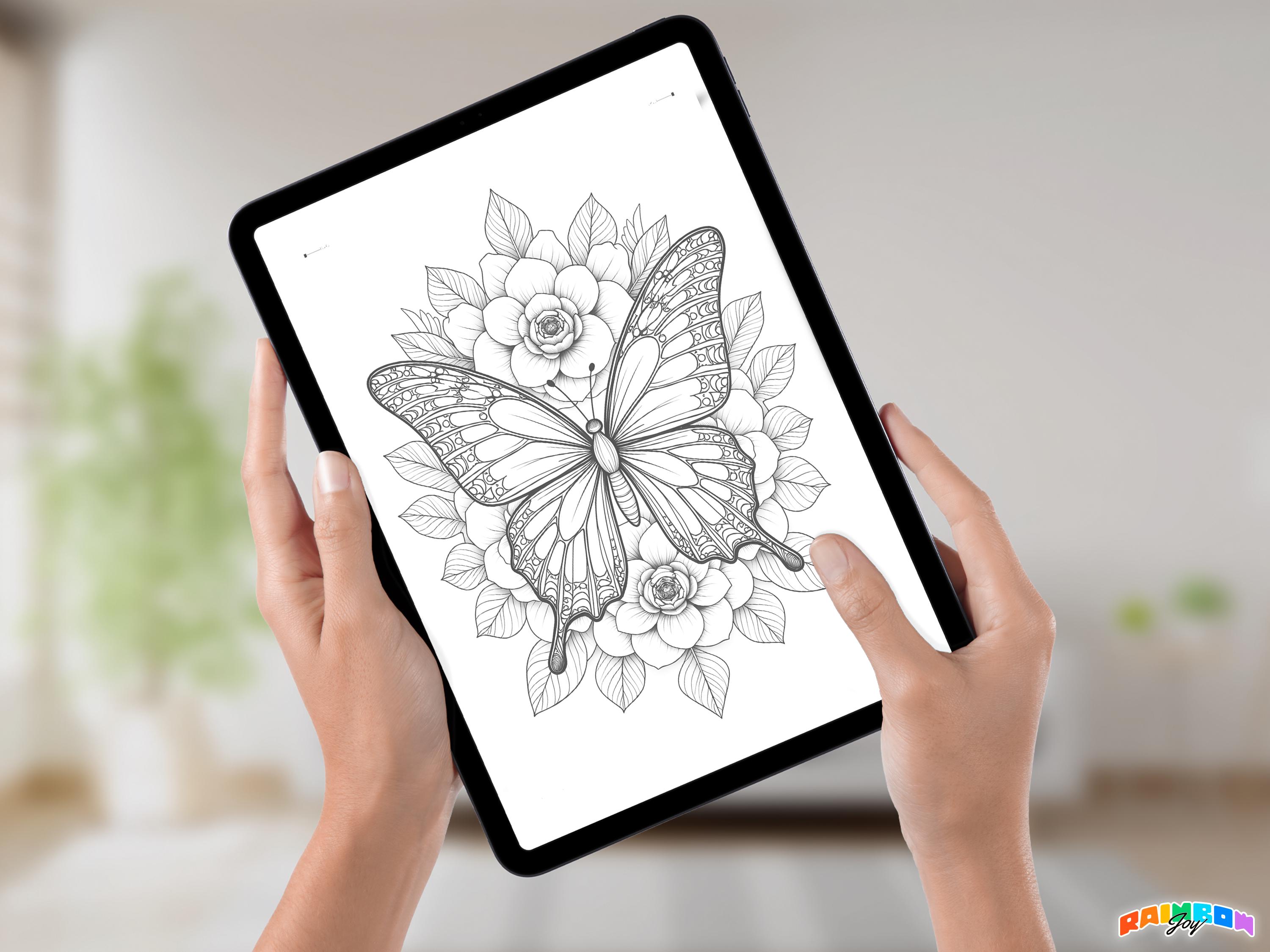 70 Floral Butterflies: Coloring Book, Butterfly Flowers Coloring Pages ...