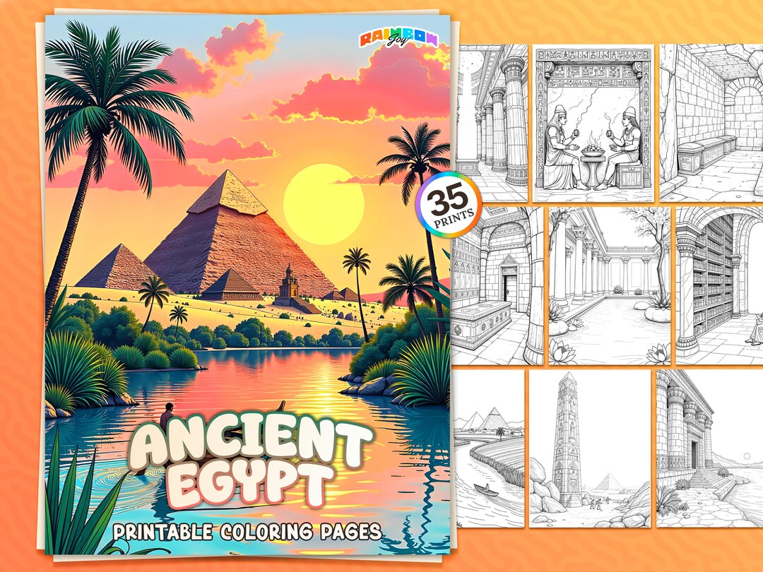 35 Ancient Egypt: Coloring Book, Egyptian Pyramids Landscape, Printable ...