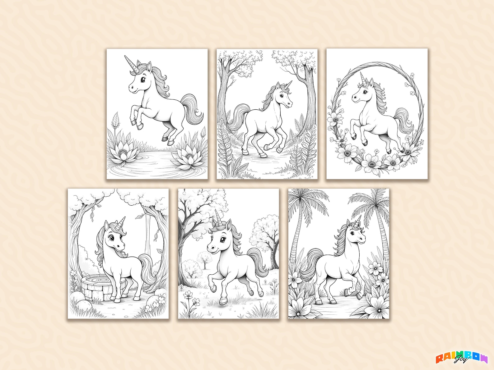 50 Magical Unicorns: Coloring Book, Fantasy Coloring Pages, Printable ...
