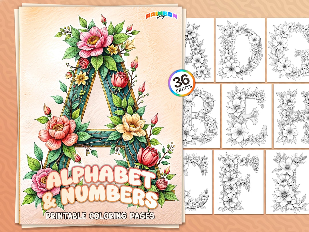 36 Floral Alphabet + Numbers: Coloring Book, Educational Sheets ...