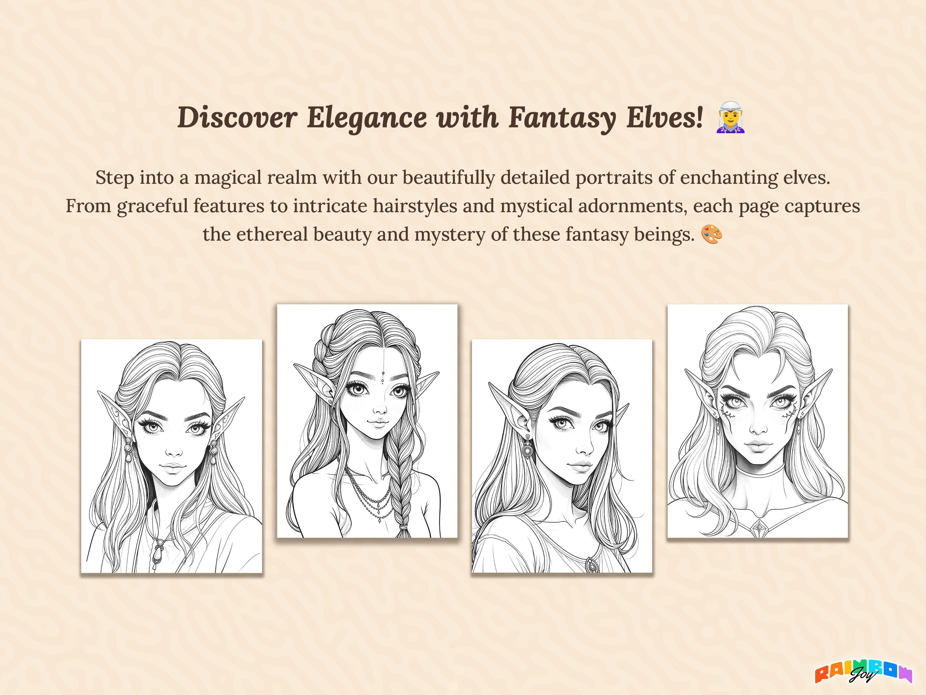 27 Fantasy Elves: Coloring Book, Magical Elf Characters for Adults and ...
