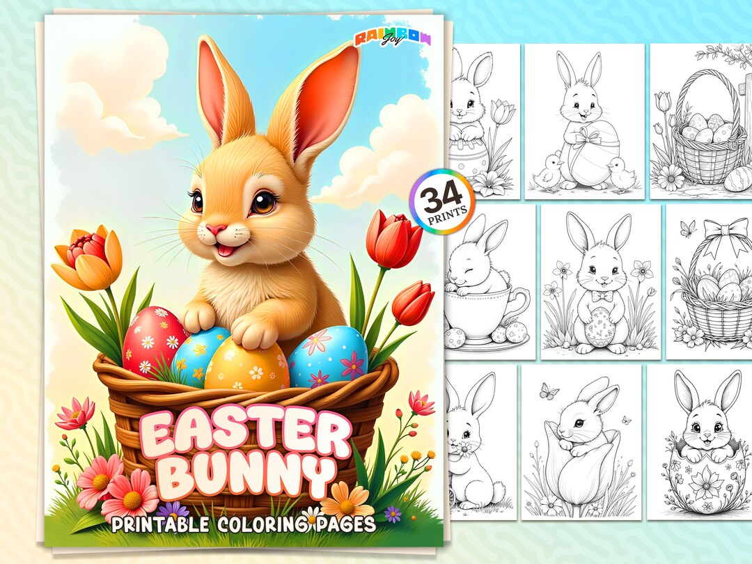34 Easter Bunny: Coloring Book Cute Bunny Holiday Easter Pages ...