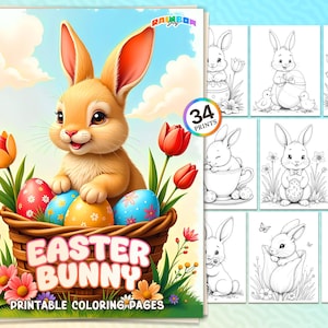 34 Easter Bunny: Coloring Book Cute Bunny Holiday Easter Pages ...