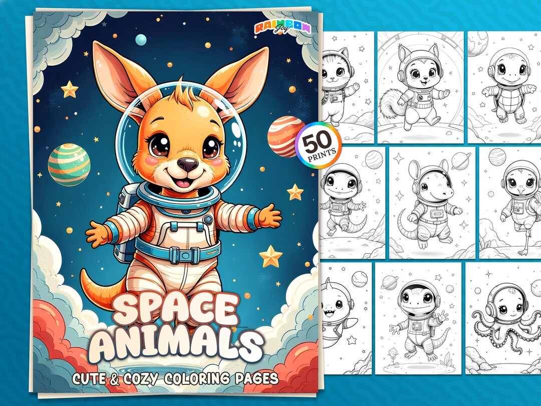 50 Space Animals: Coloring Book, Cute Space Coloring Pages, Printable ...