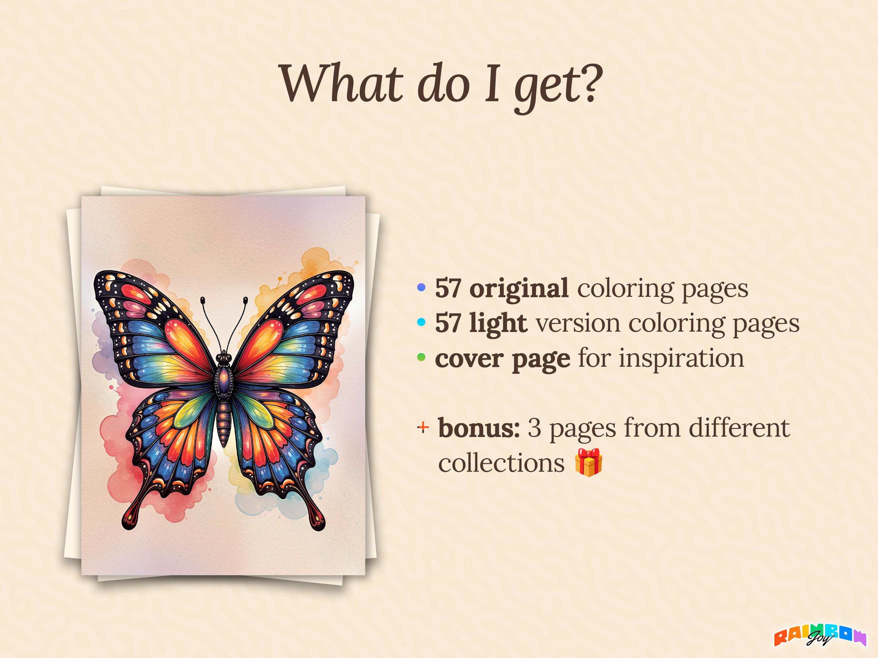 57 Butterflies: Coloring Book, Mindfulness Butterfly Coloring Pages ...