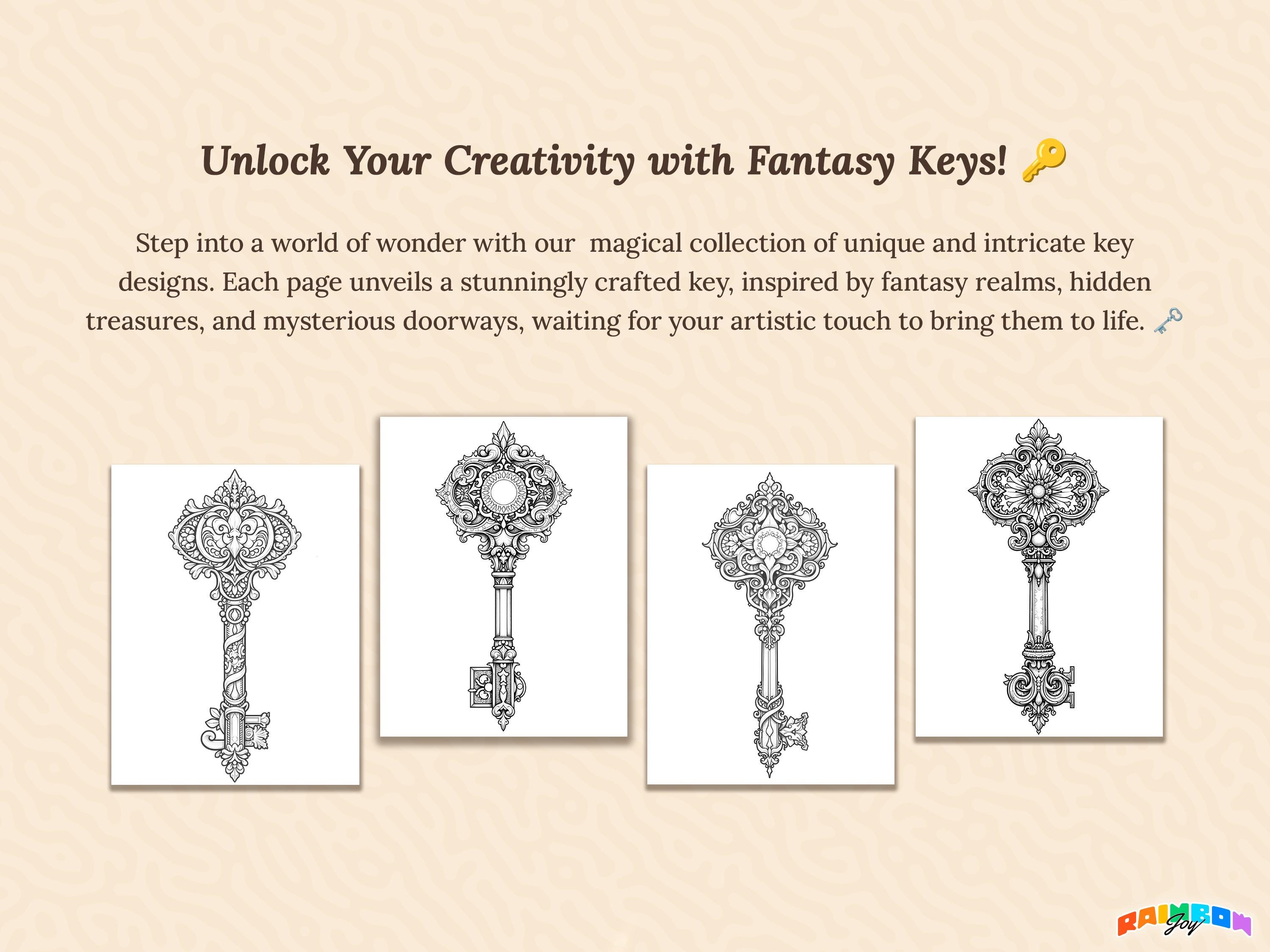 70 Fantasy Keys: Coloring Book, Magical Coloring Pages, Printable PDF ...