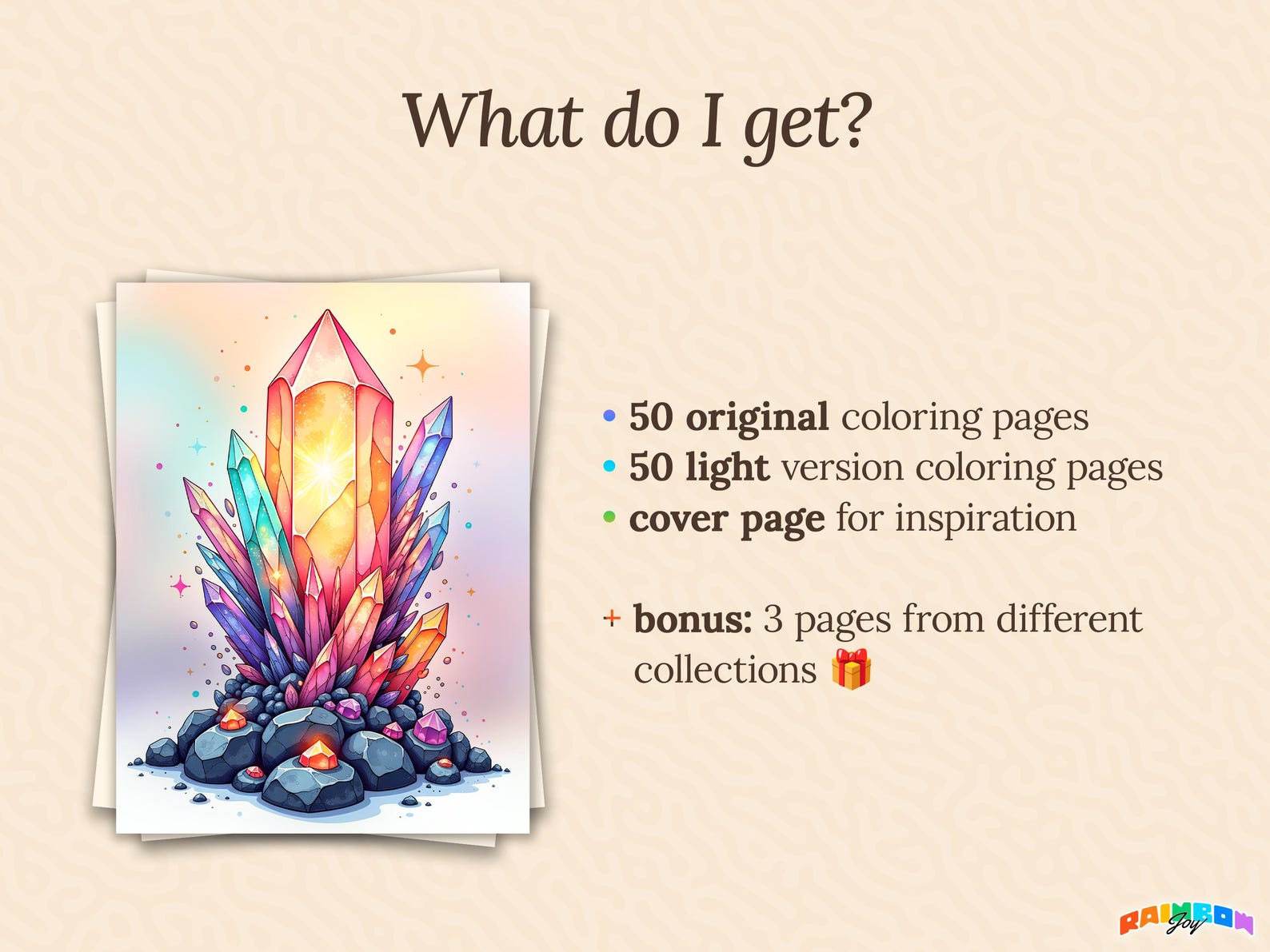50 Fantasy Crystals: Coloring Book, Magical Stones, Minerals Coloring ...
