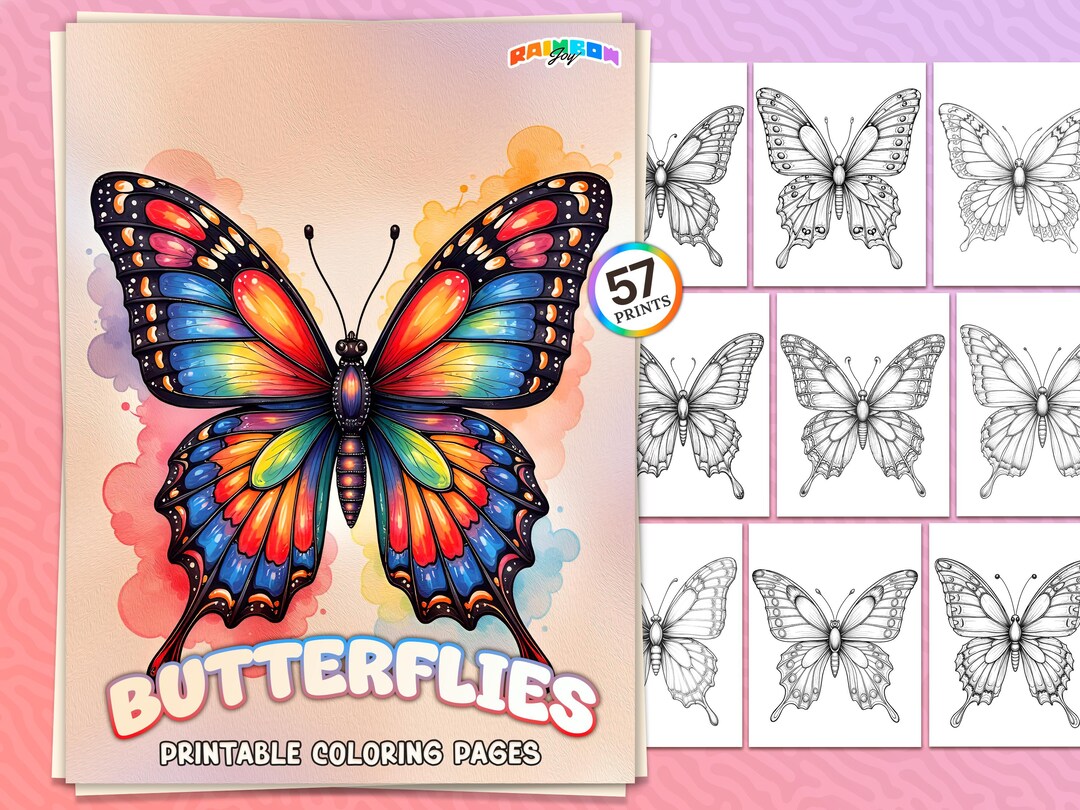 57 Butterflies: Coloring Book, Mindfulness Butterfly Coloring Pages ...