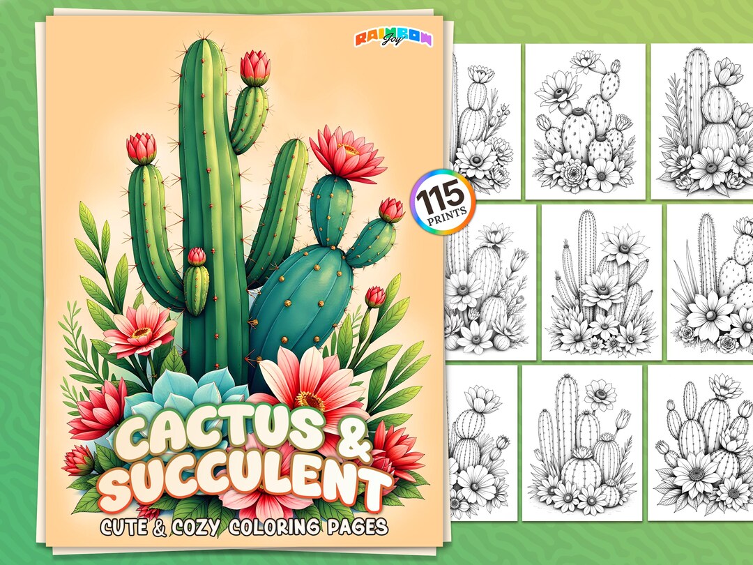 115 Cactus & Succulent: Coloring Book, Floral Coloring Pages, Botanical ...