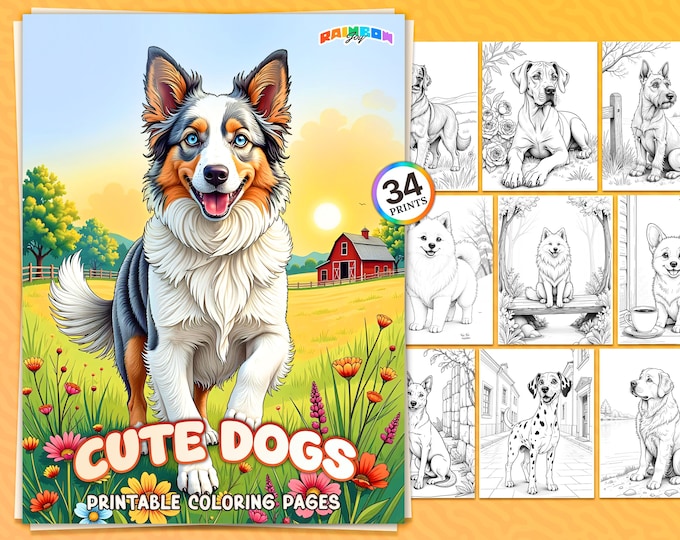 Charming Coloring Book of of a Cute Puppy Holding a Bouquet of Cherry ...