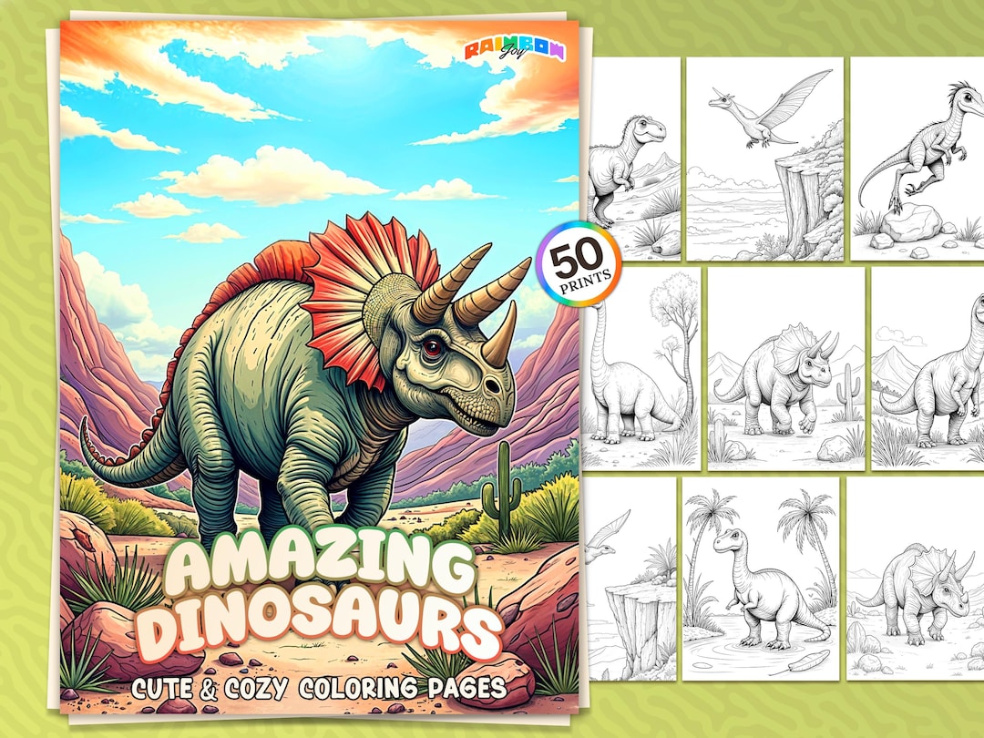 50 Amazing Dinosaurs: Coloring Book, Prehistory Coloring Pages, Fantasy ...