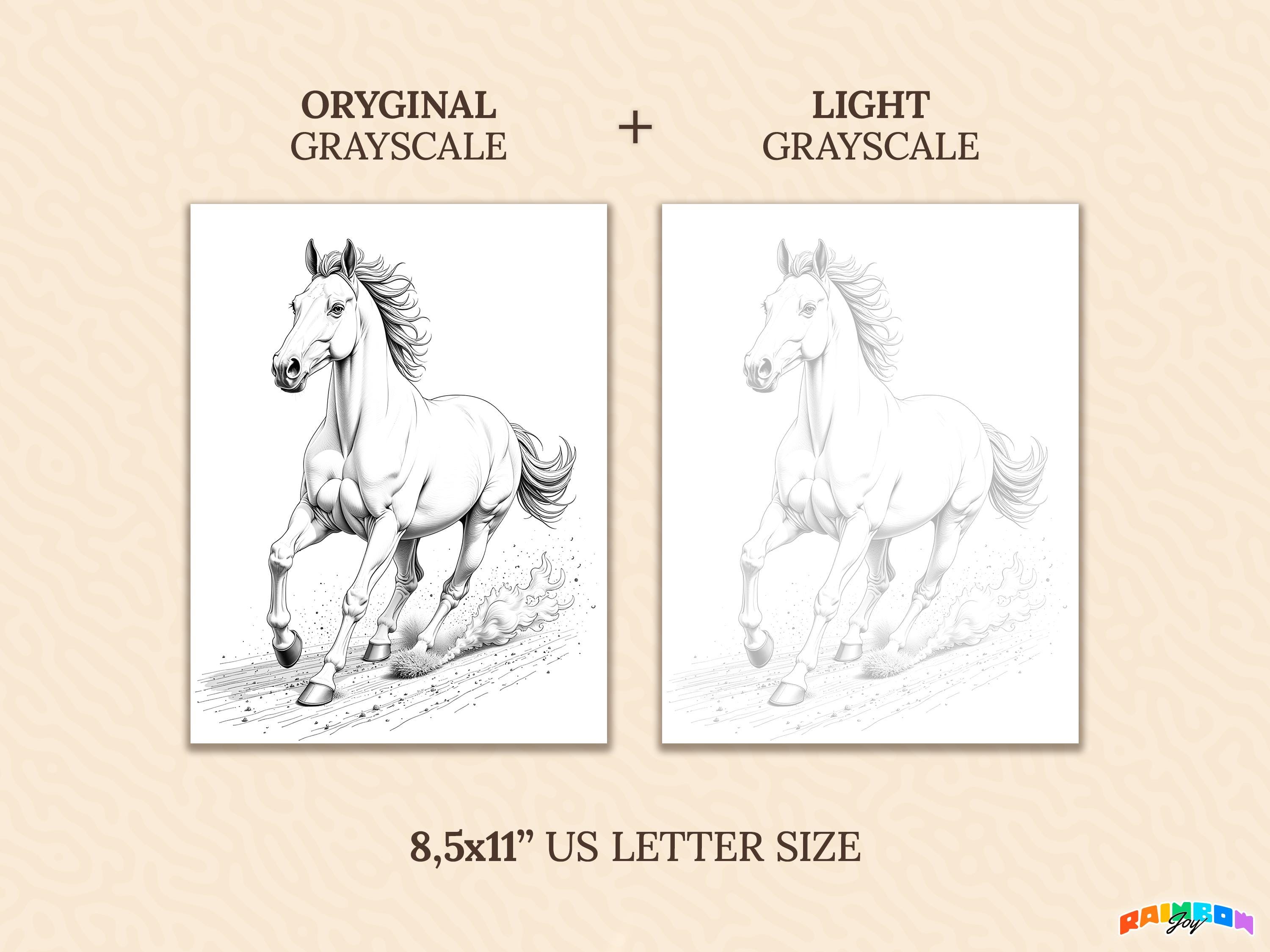 30 Majestic Horse: Coloring Book Stunning Mustang Pages, Printable PDF ...