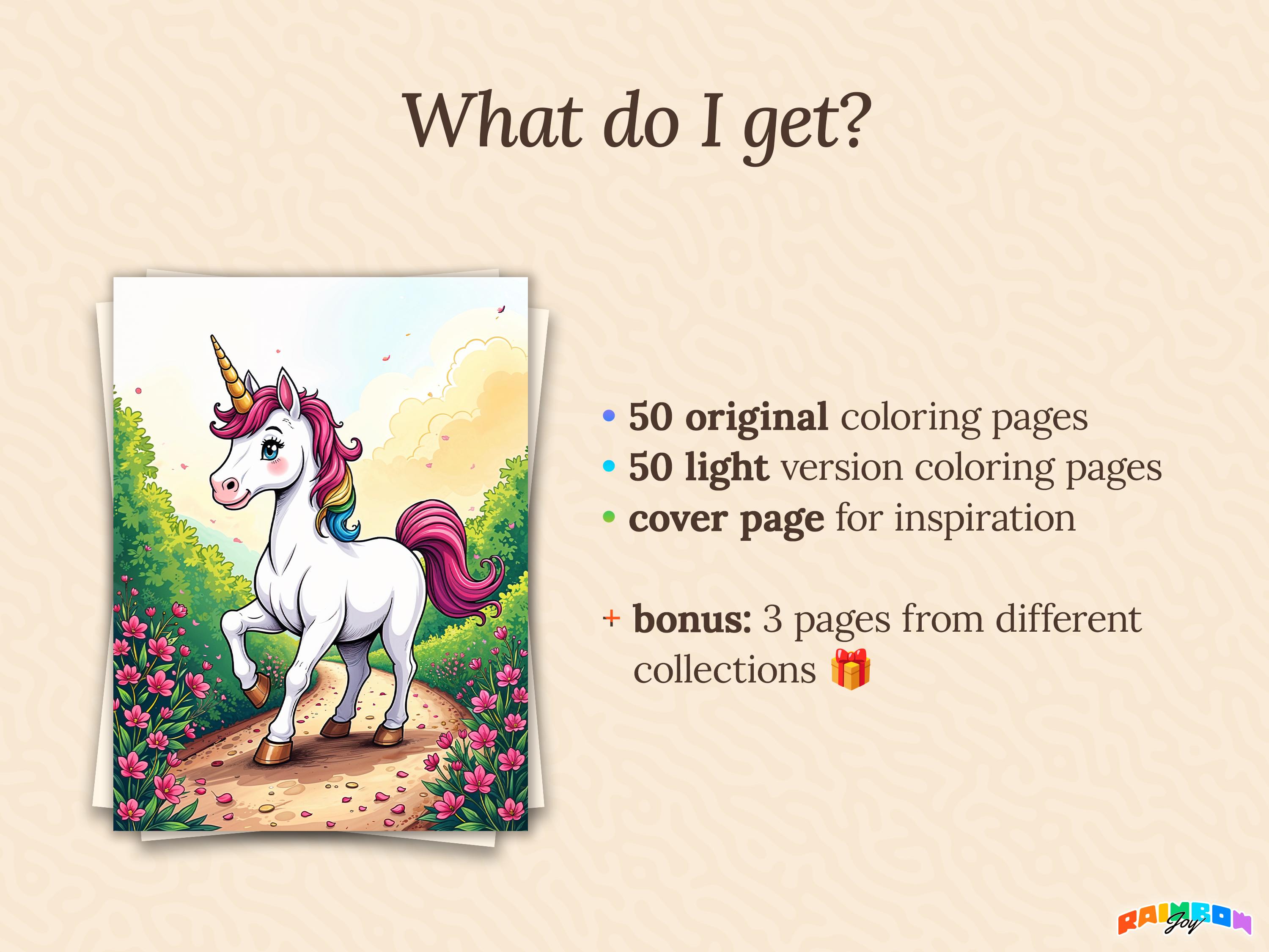 50 Magical Unicorns: Coloring Book, Fantasy Coloring Pages, Printable ...