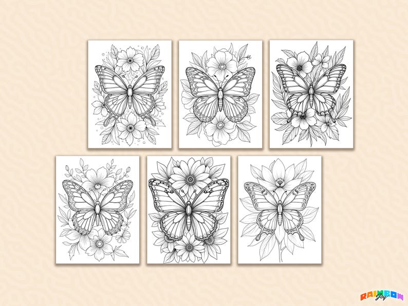 70 Floral Butterflies: Coloring Book, Butterfly Flowers Coloring Pages ...